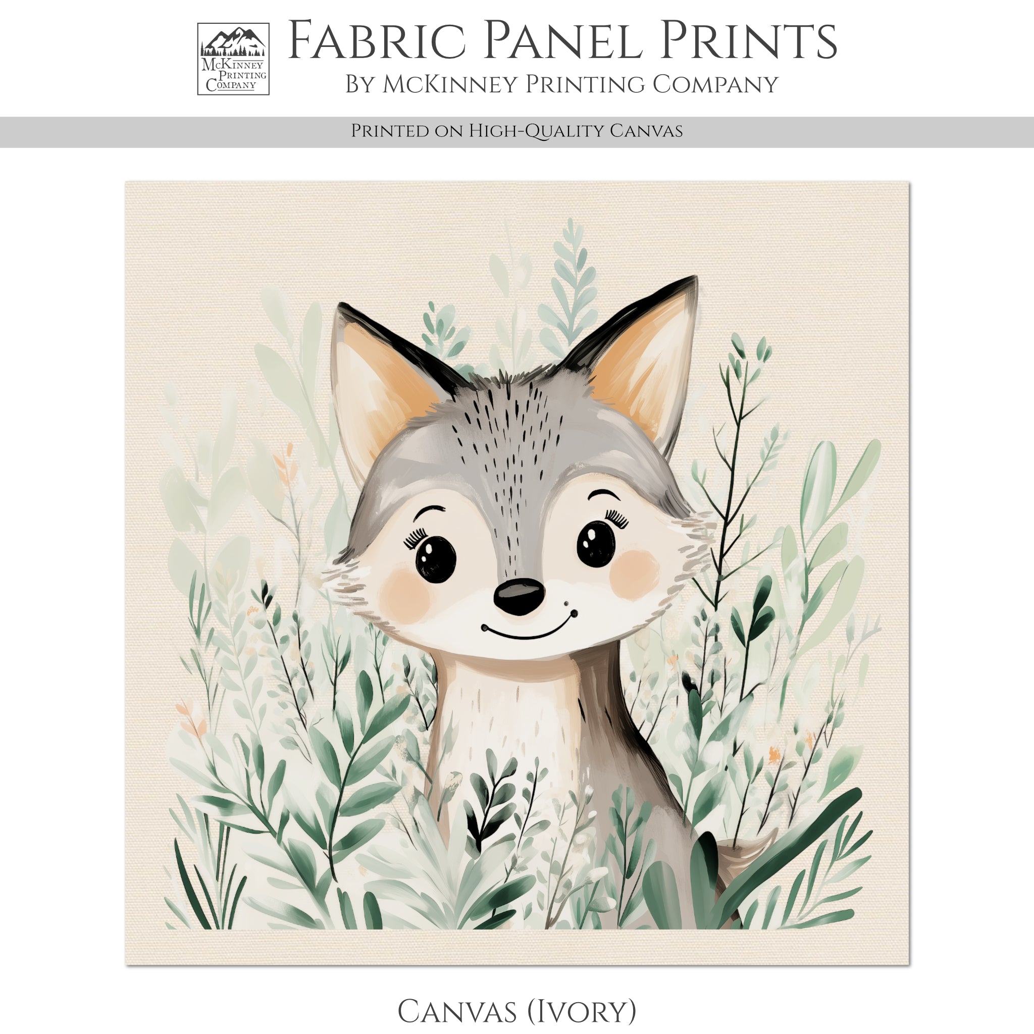 Woodland Animal Fabric, Coyote, Wolf, Baby Fabric Panels, Forest, Nurs ...