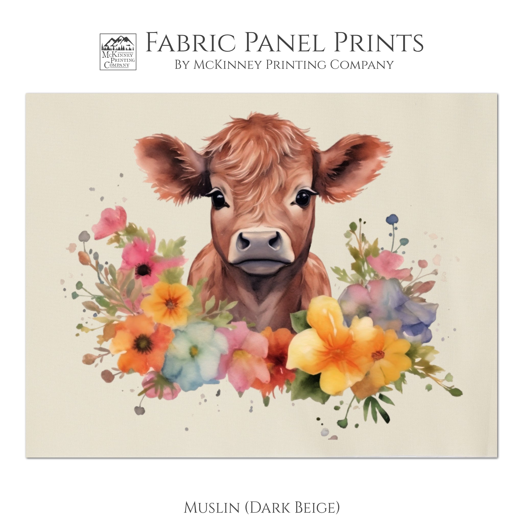 Highland Cow Print - Fabric Panel, Calf, Floral, Farm, Nursery Décor ...
